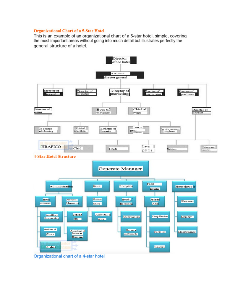 Organizational Chart of A 5-Star Hotel | PDF | Tableware | Restaurants
