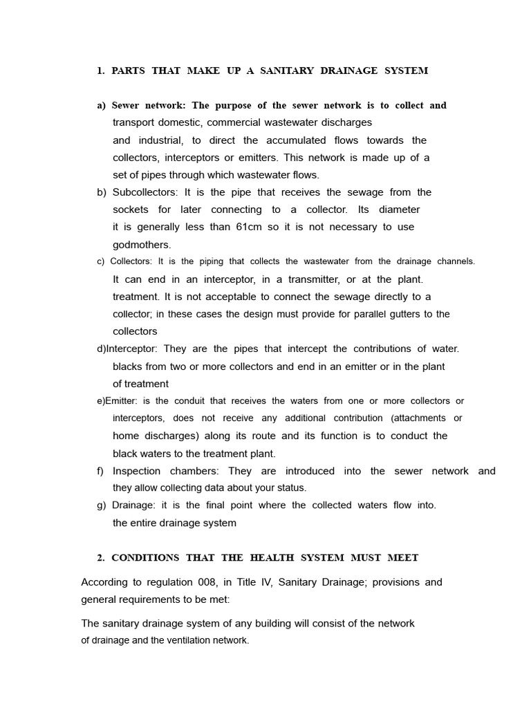 Parts that make up a sanitary drainage system | PDF | Sanitary Sewer ...