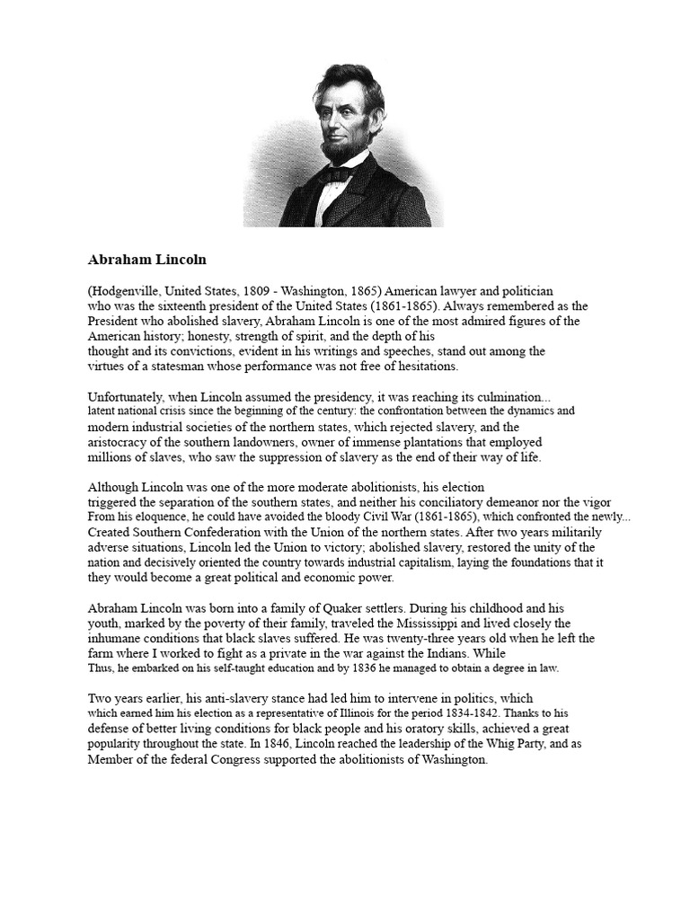Abraham Lincoln | PDF | Abraham Lincoln | Abolitionism In The United States