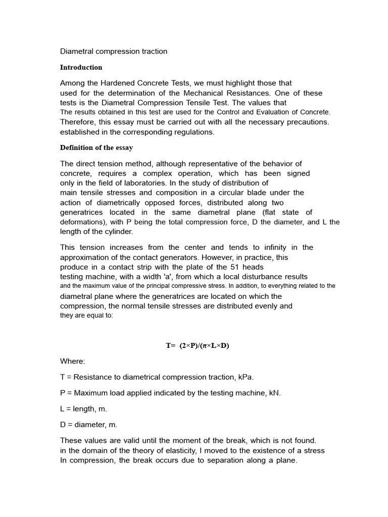Diametral Compression Traction | PDF | Strength Of Materials | Stress ...