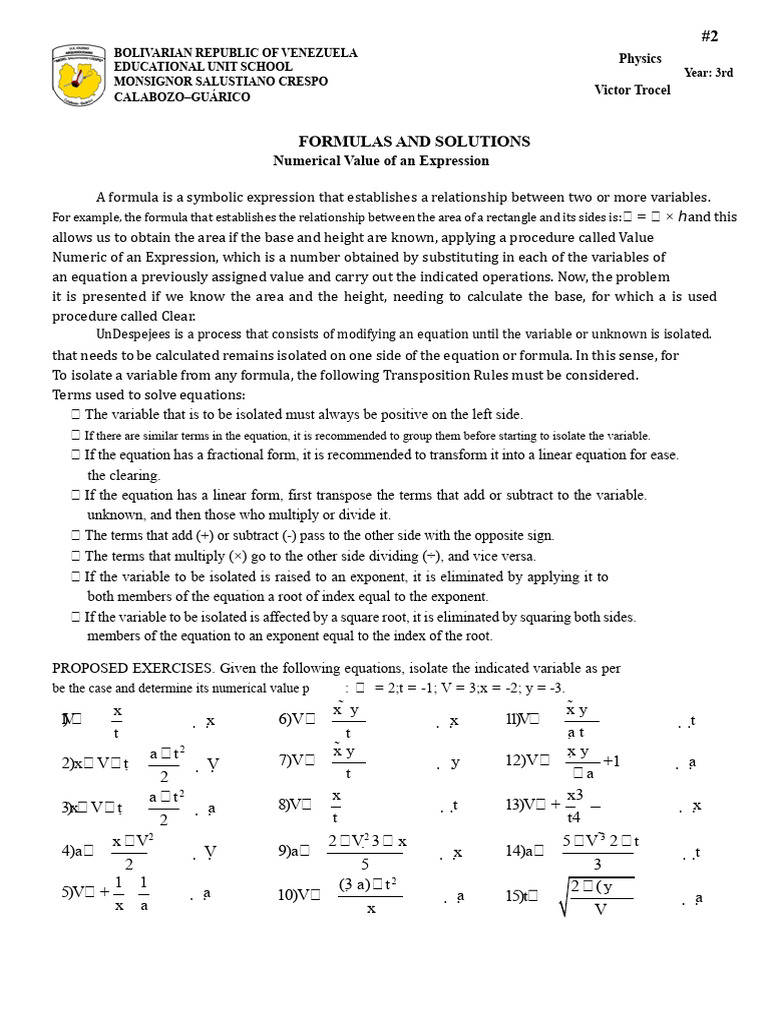 Isolation Formula Techniques | PDF | Equations | Variable (Mathematics)