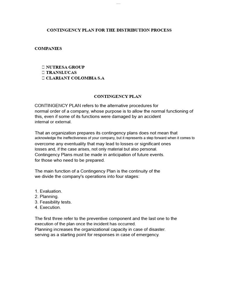 Contingency Plan For The Distribution Process | PDF | Risk