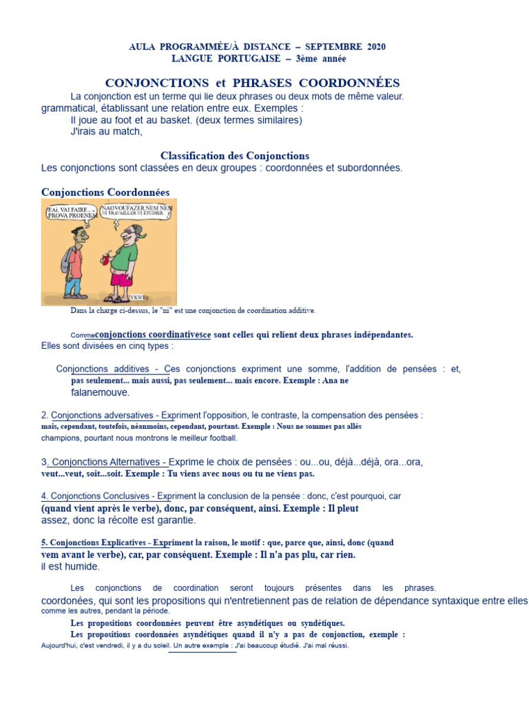 Conjonctions 3ème Année | PDF | Phrase | Linguistique