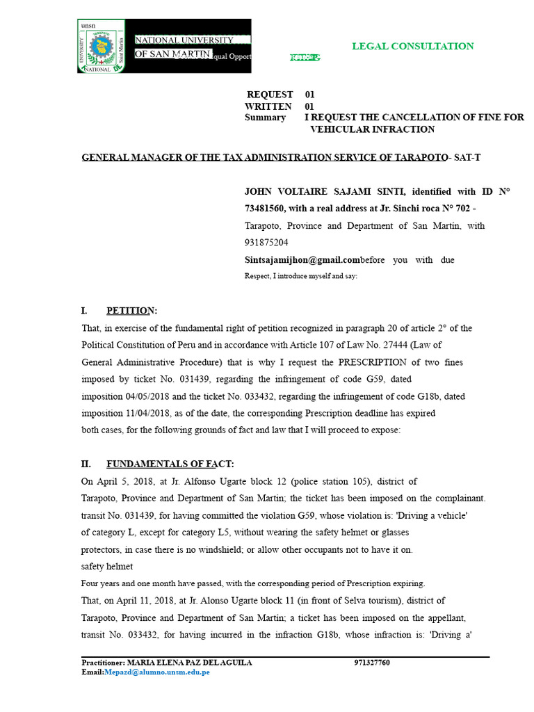 WRITTEN NOTICE OF FINE PRESCRIPTION | PDF | Statute Of Limitations ...
