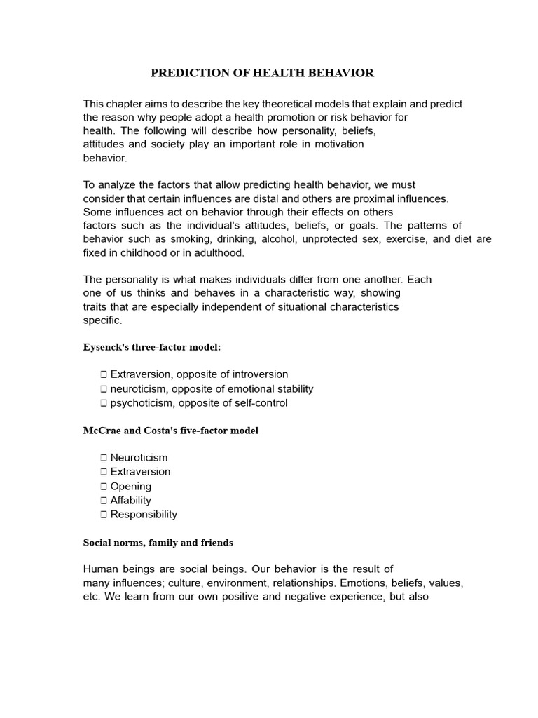 Prediction of Health Behavior | PDF | Behavior | Attitude (Psychology)