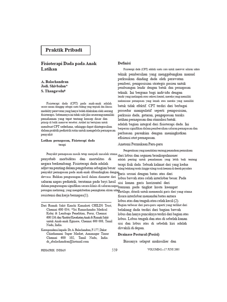 Fisioterapi Dada pada Anak | PDF