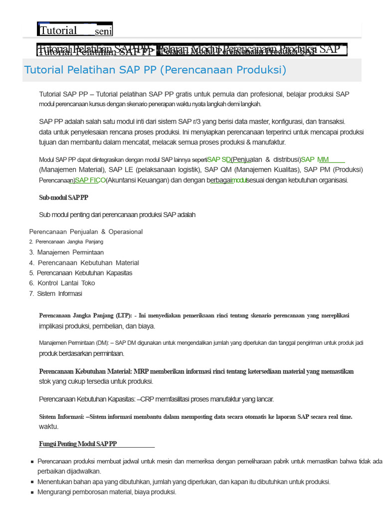 Tutorial Lengkap SAP PP Gratis | PDF