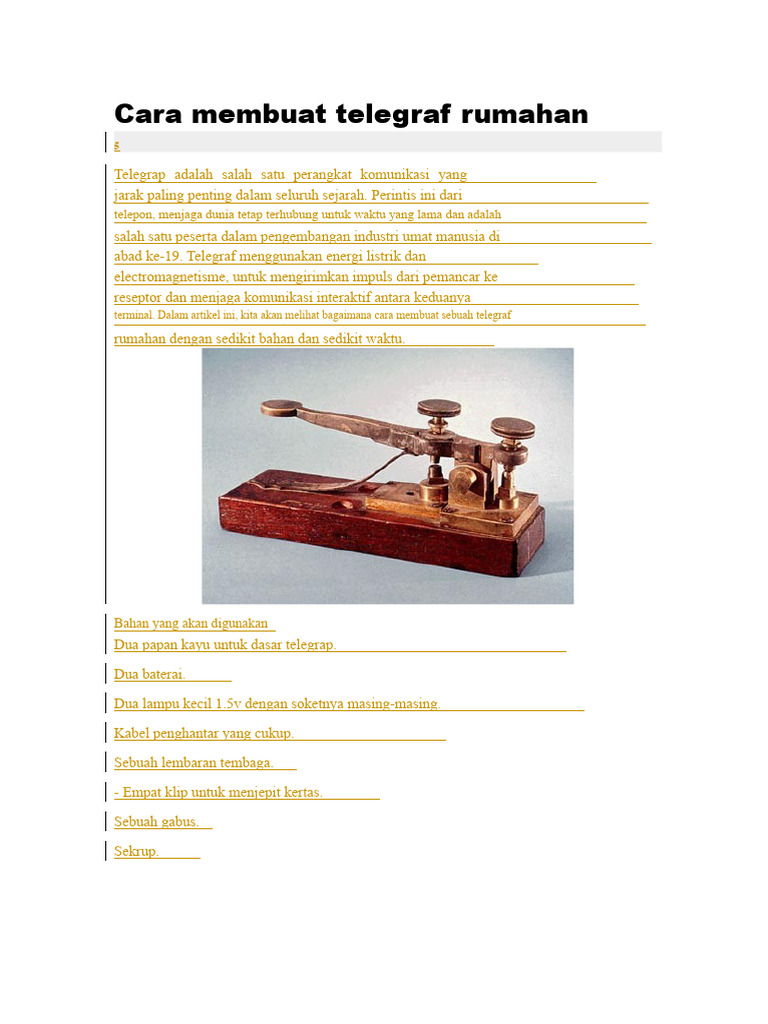 Bagaimana cara membuat telegraf buatan sendiri | PDF