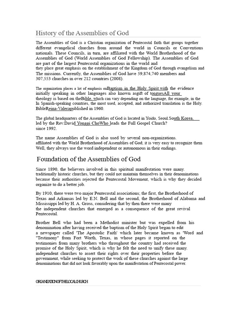 Origins of the Assemblies of God Church | PDF | Pentecostalism ...