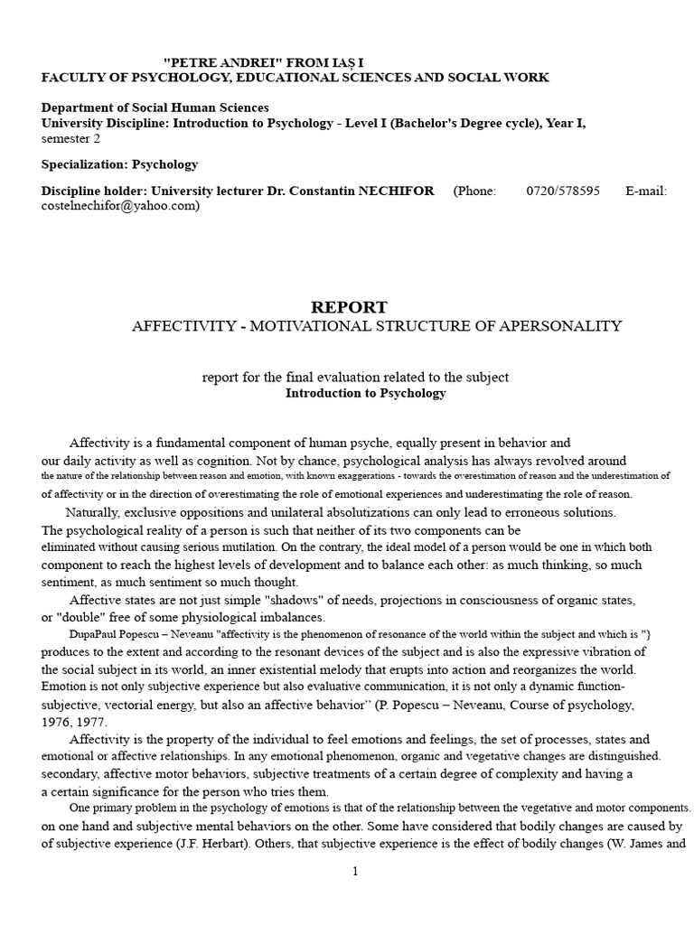 Affectivity - The Motivational Structure of Personality | PDF | Affect ...