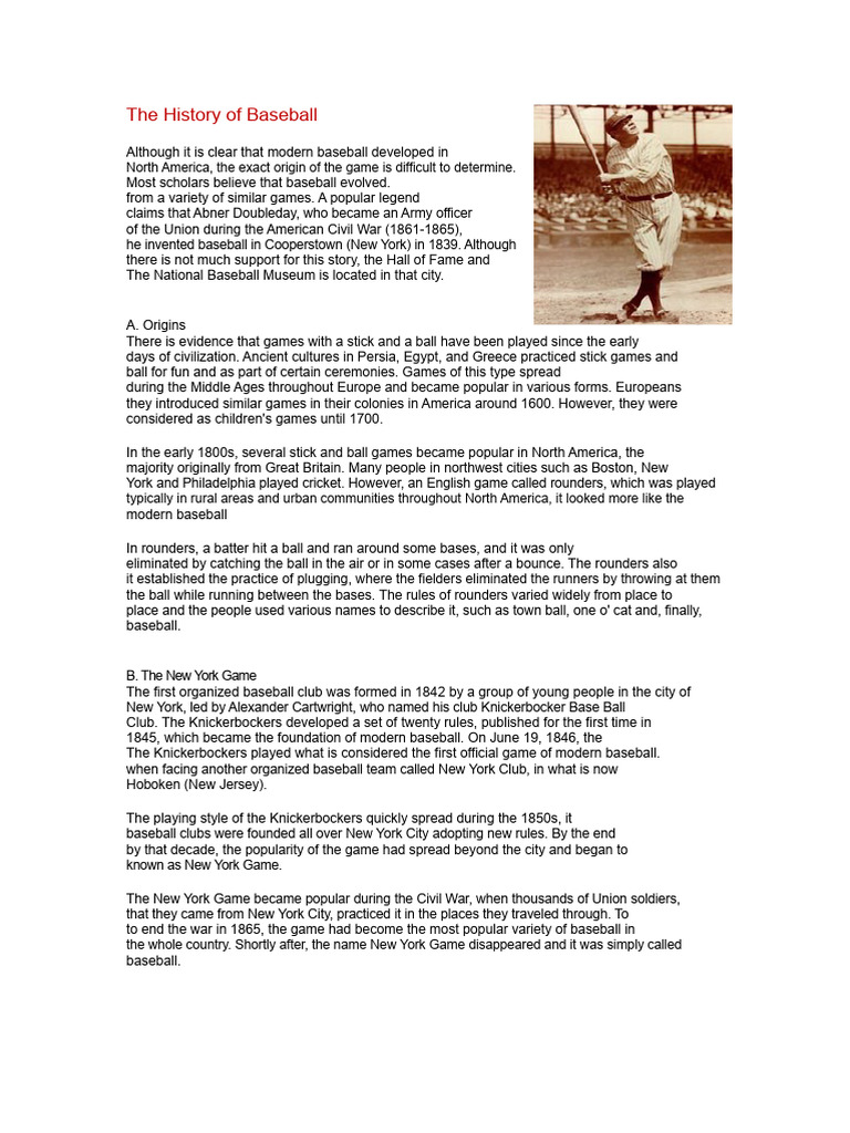 The History of Baseball | PDF | Ball Games | Athletic Sports
