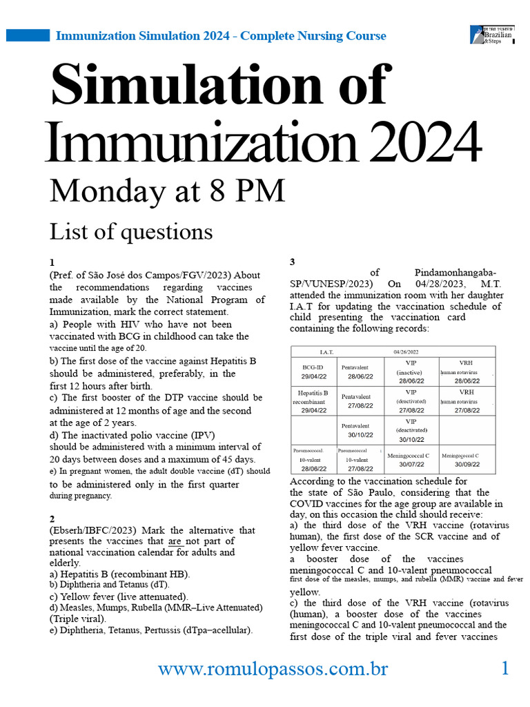 Immunization Simulation 2024 | PDF | Vaccines | Children's Health