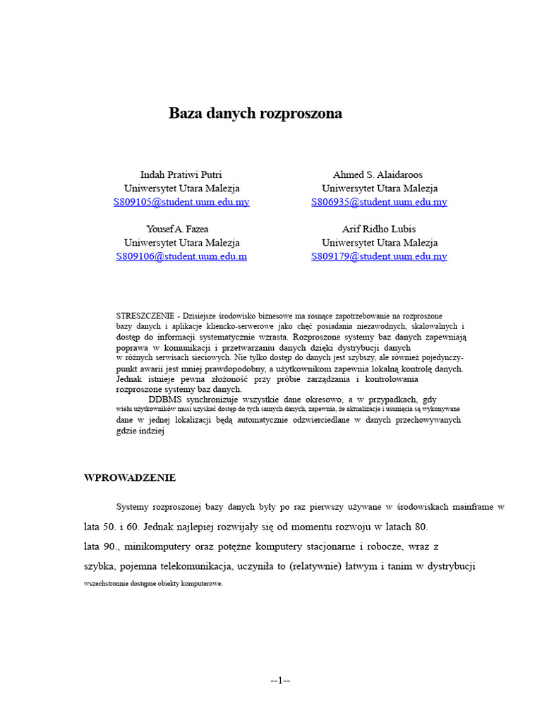 Bazy Danych Rozproszone | PDF