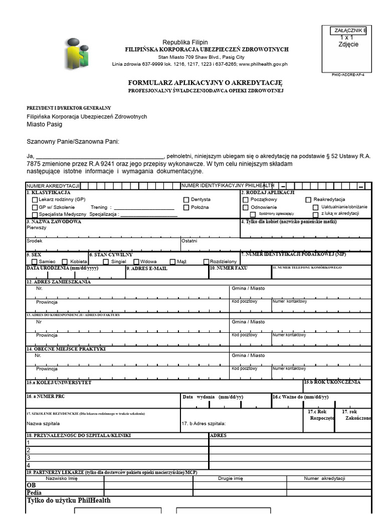 Formularz Aplikacyjny Philhealth | PDF