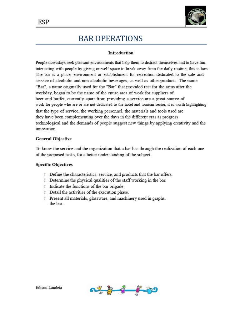 Bar Operations and Staff Responsibilities | PDF | Drink | Bartender