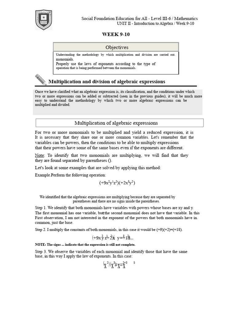 Mathematics Level III-6 Week 9-10 | PDF | Factorization | Multiplication