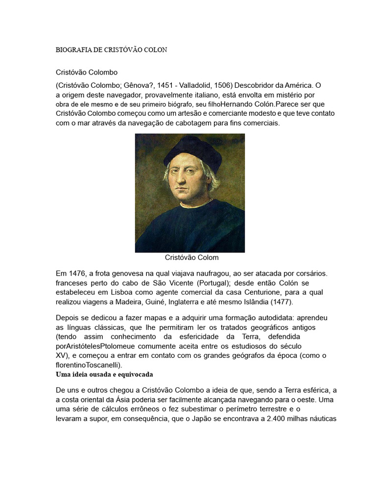 Biografia de Cristóvão Colombo | PDF | Hernán Cortés | Cristóvão Colombo