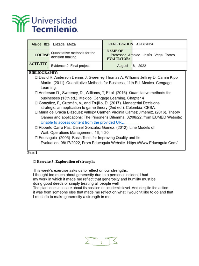 Evidence 2. Final Project Quantitative Methods For Decision Making ...