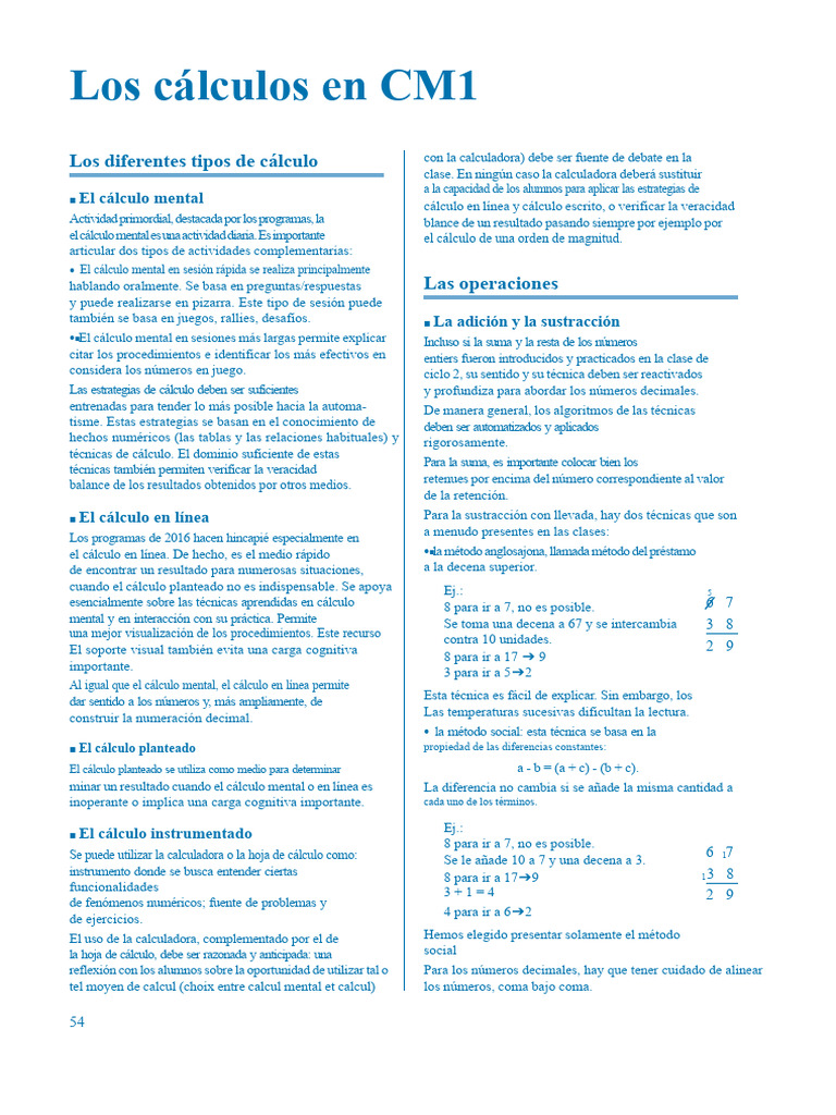 Guía Pedagógica Nopm Cálculos cm1 | PDF | Sustracción | División ...