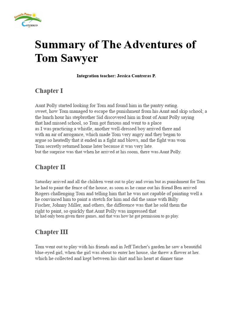 Summary of Tom Sawyer's Adventures | PDF | The Adventures Of Tom Sawyer
