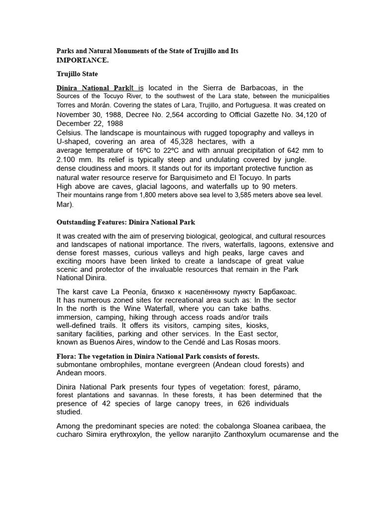 Parks and Natural Monuments of The Trujillo State | PDF | Functional ...