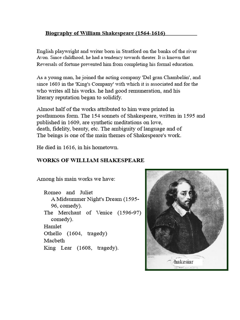 Biography of William Shakespeare | PDF