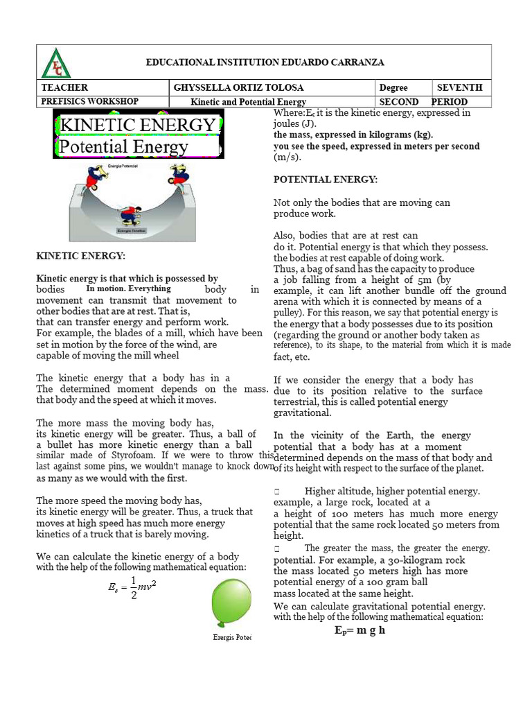 Kinetic Energy and Potential Energy PDF | PDF | Potential Energy ...