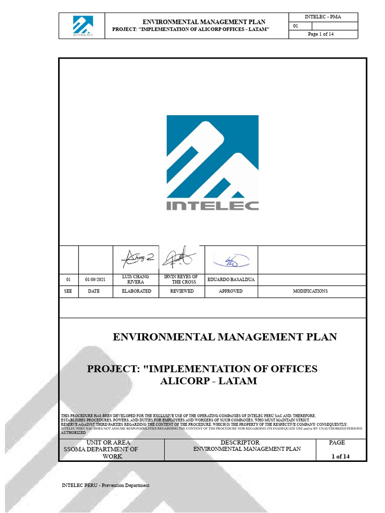 Environmental Management Plan for Alicorp LATAM | PDF | Occupational ...