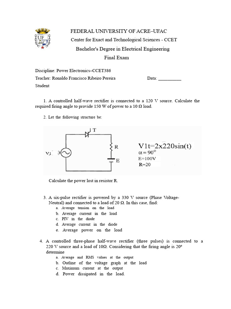 Final Exam in Power Electronics | PDF | Rectifier | Power Inverter