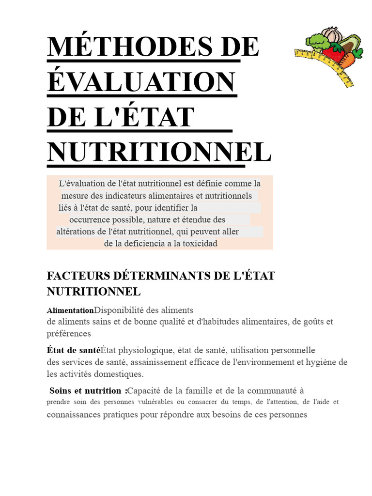 Évaluation de l'État Nutritionnel: Méthodes | PDF | Indice de masse ...