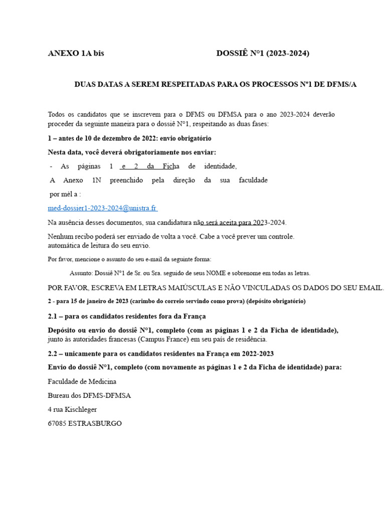 Prazos e Documentos para DFMS 2023-2024 | PDF | França | Remédio