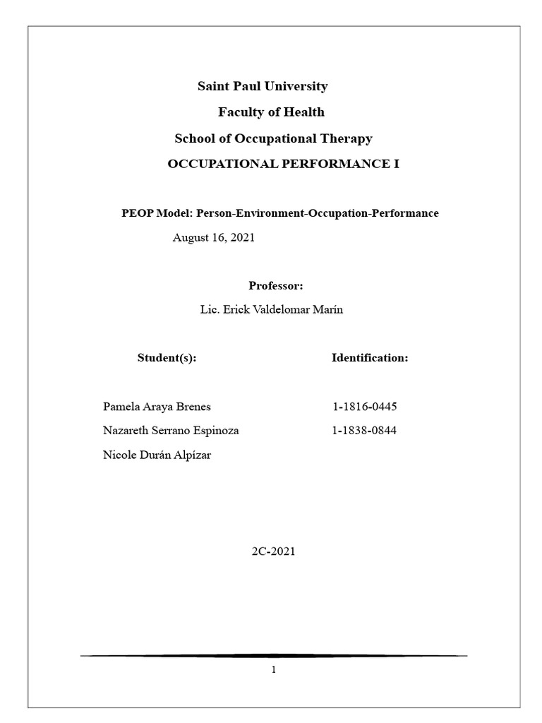 Person-Environment-Occupation-Performance Model | PDF | Occupational ...