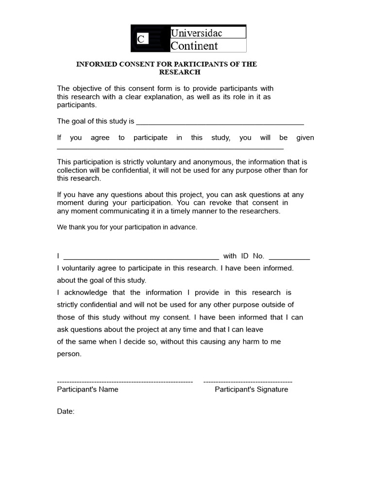 Informed Consent Template For Research Participants | PDF
