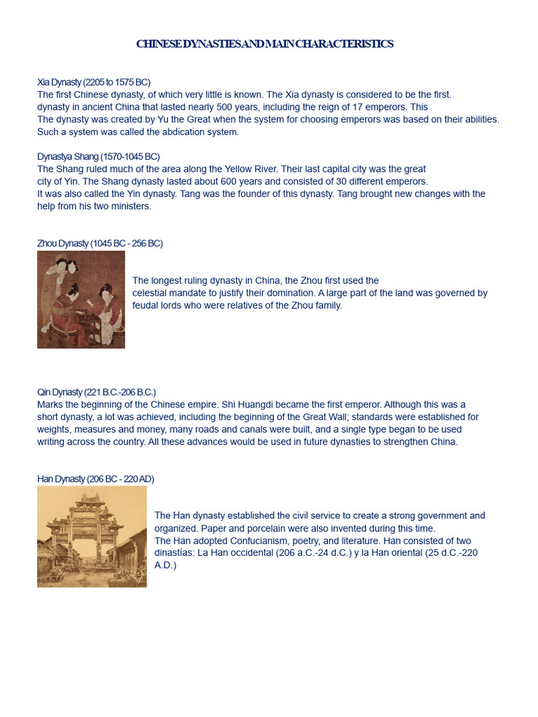 Chinese Dynasties and Main Characteristics | PDF | Han Chinese ...