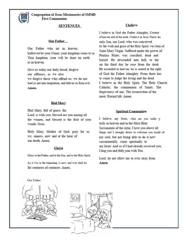 First Communion Prayers | PDF | Eucharist | Lord's Prayer