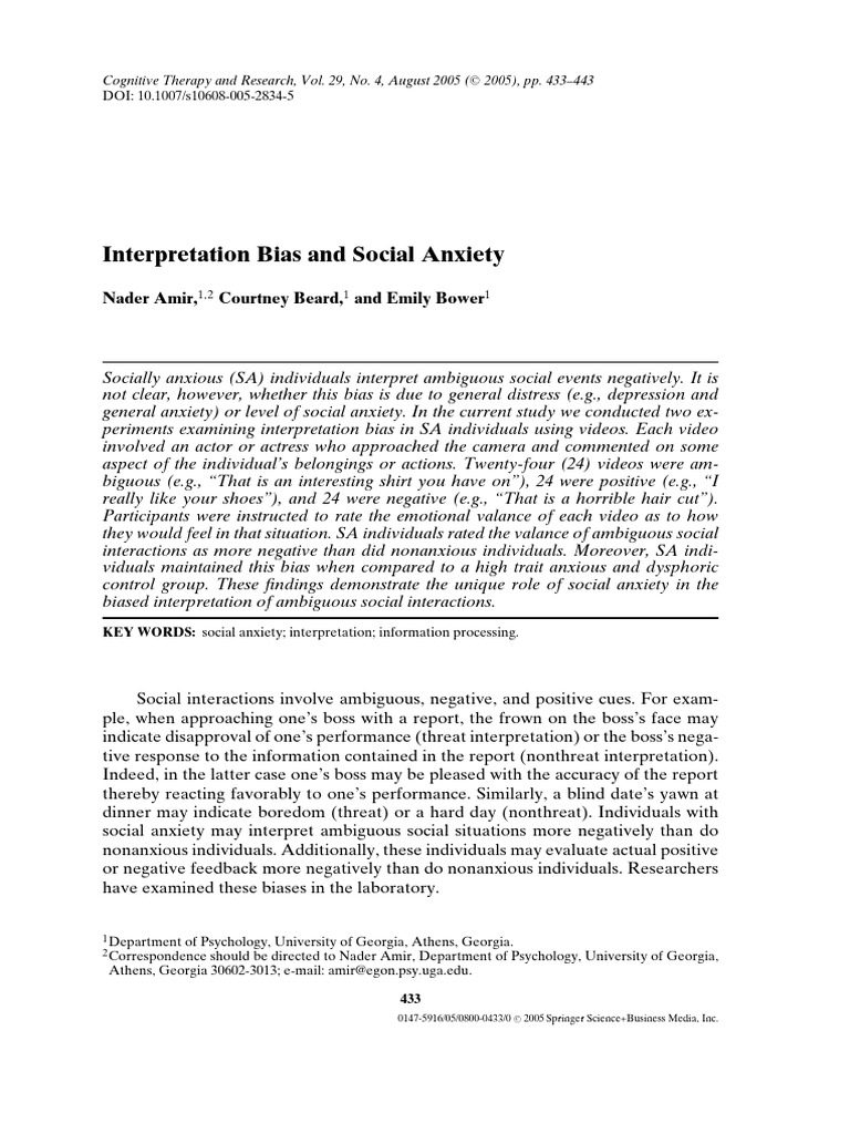 Social Anxiety and Interpretation Bias | PDF | Social Anxiety | Anxiety