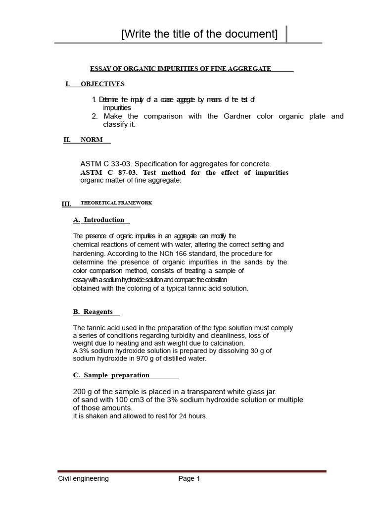 Organic Impurities in Fine Aggregate Testing | PDF | Concrete | Sodium ...