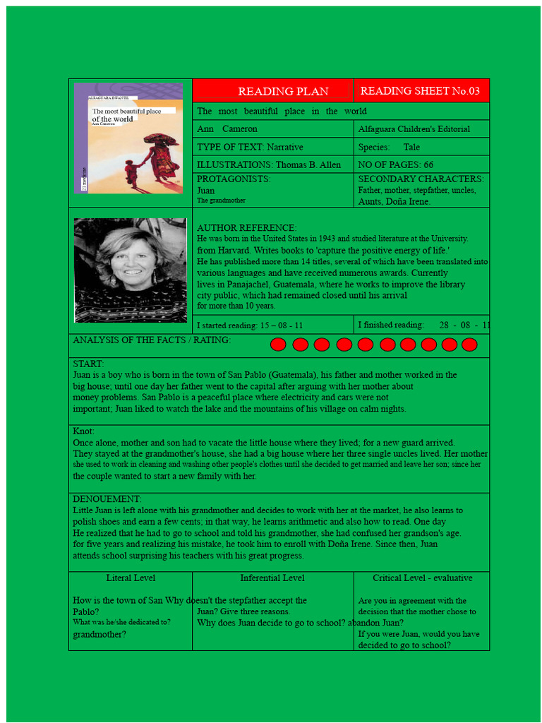 READING SHEET - The Most Beautiful Place in The World | PDF