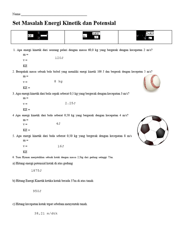 Lembar Kerja - Energi Kinetik Dan Potensial 2 - Jawaban | PDF
