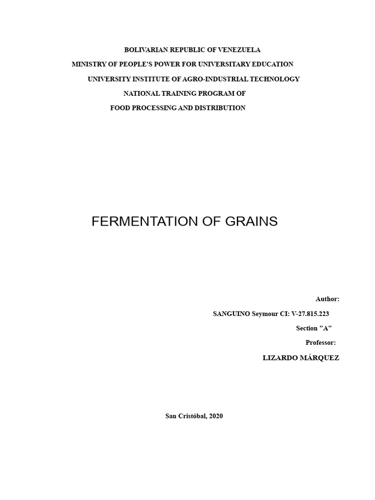Fermentation of Grains | PDF | Cereals | Foods