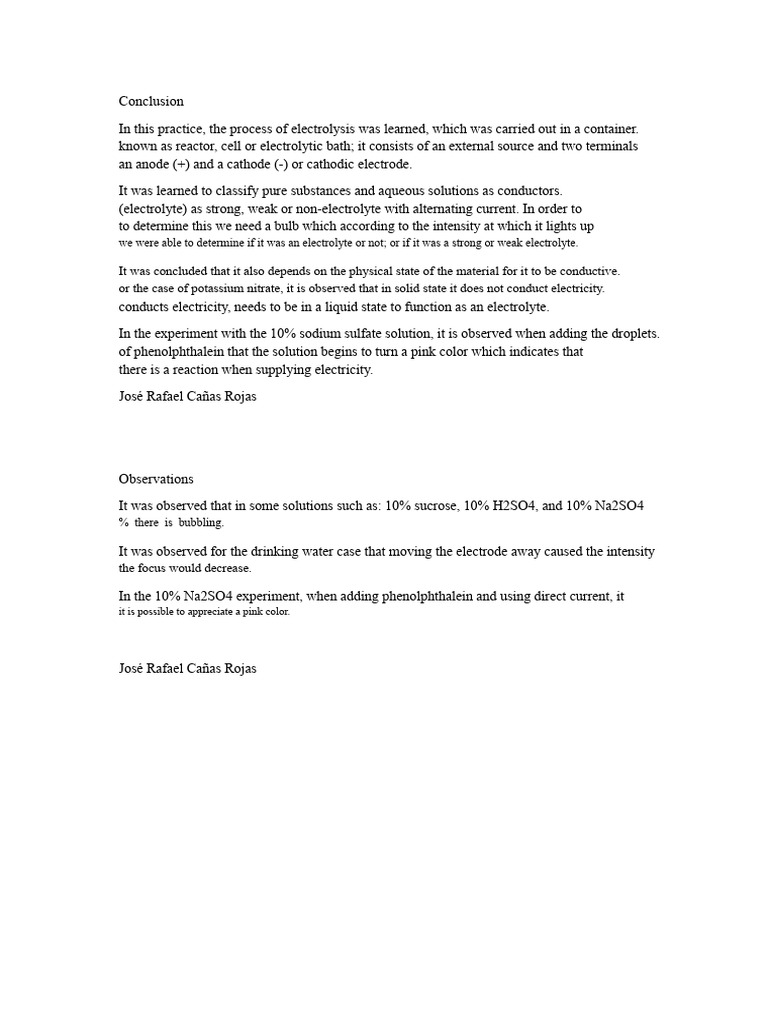 Conclusion and Observation p1 Electrochemistry | PDF