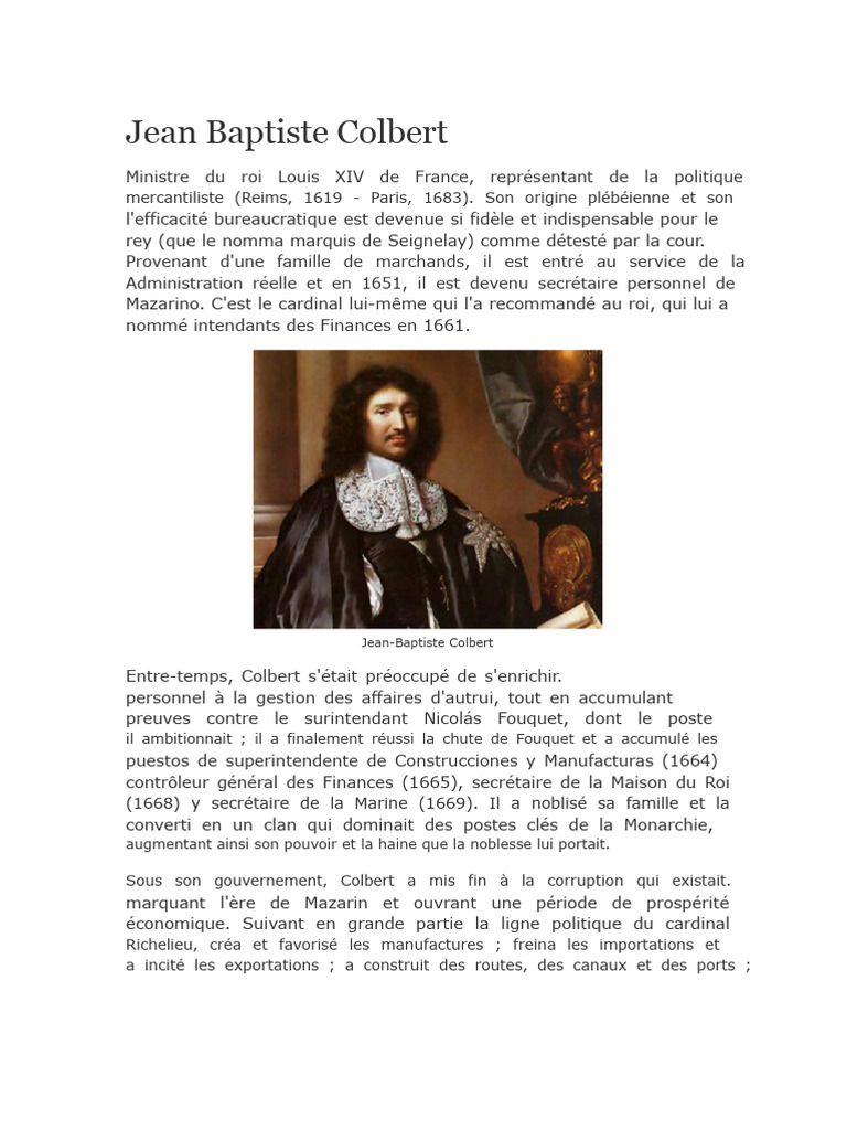 Jean-Baptiste Colbert : Architecte du Mercantilisme | PDF | Économie