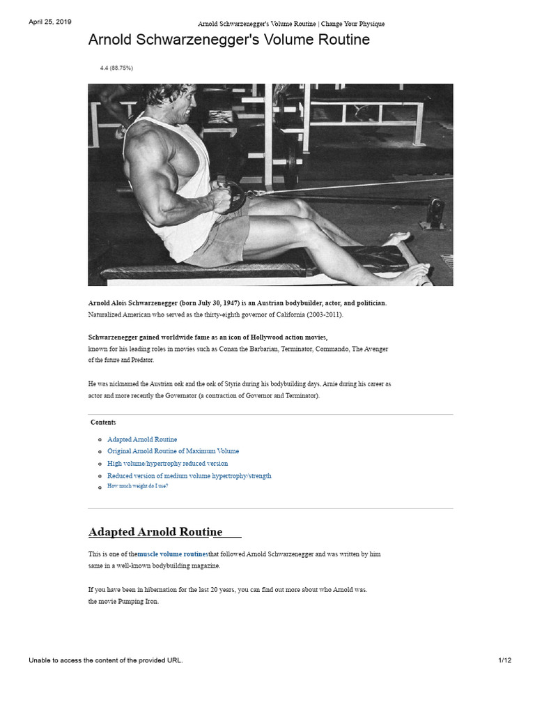 Arnold Schwarzenegger's Volume Workout | PDF | Strength Training ...