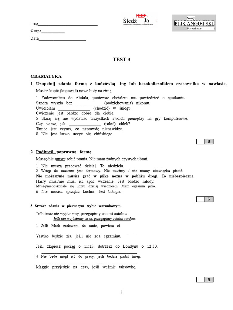 Test 3 - EF Pre-Intermediate | PDF