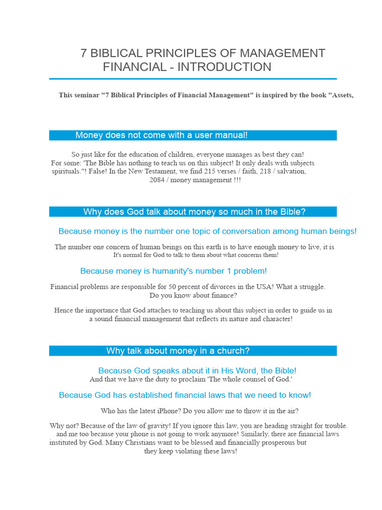 Biblical Financial Management Principles | PDF | Jesus | Epistle To The ...