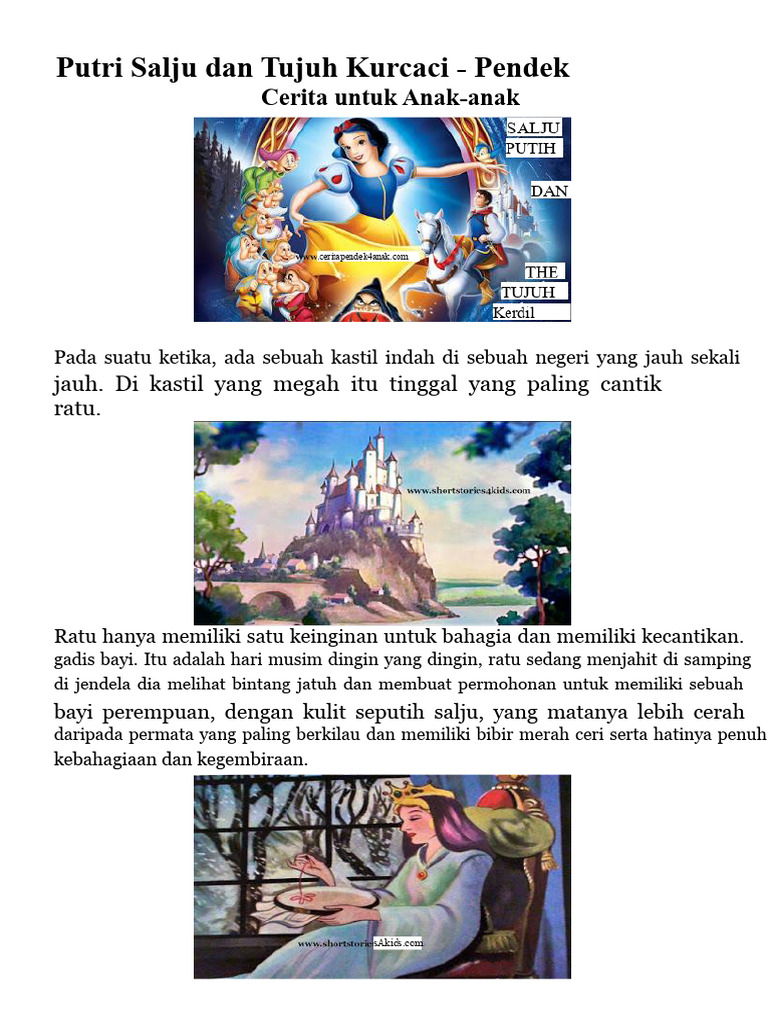 Putri Salju Dan Tujuh Kurcaci - Cerita Pendek Untuk Anak-Anak | PDF