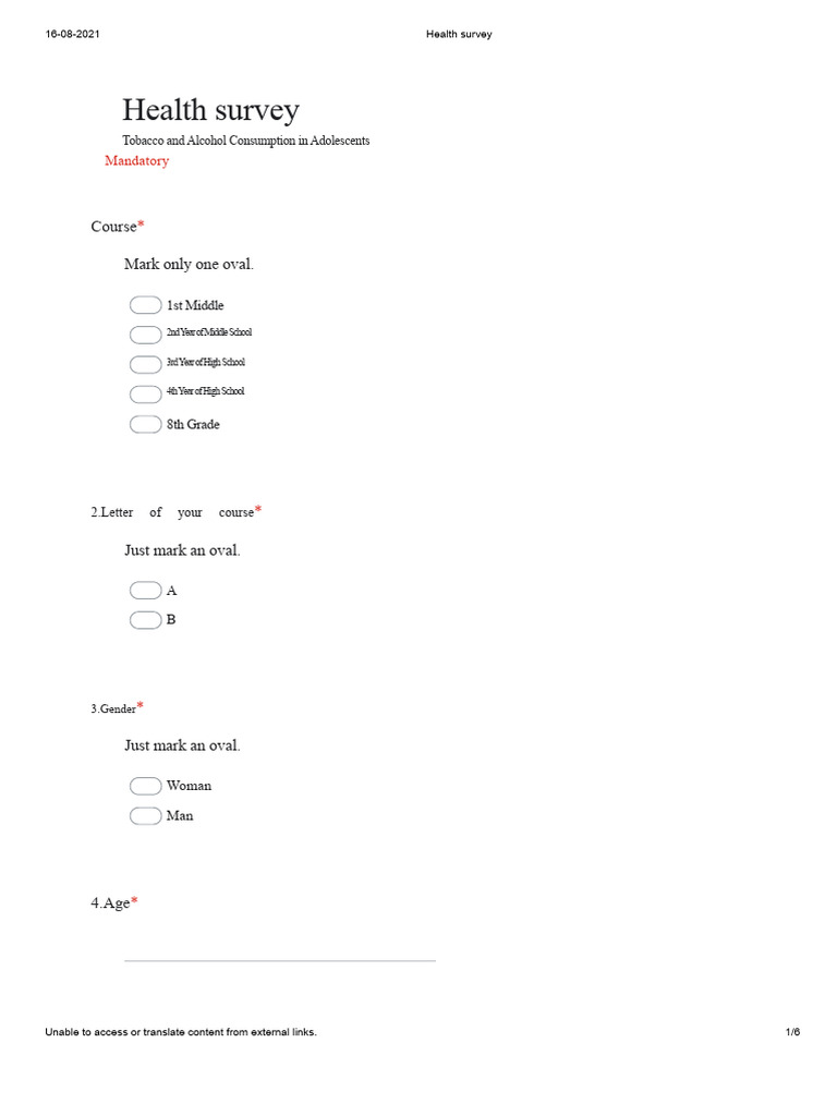 Tobacco and Alcohol Survey - Google Forms | PDF | Alcohol | Alcoholic ...