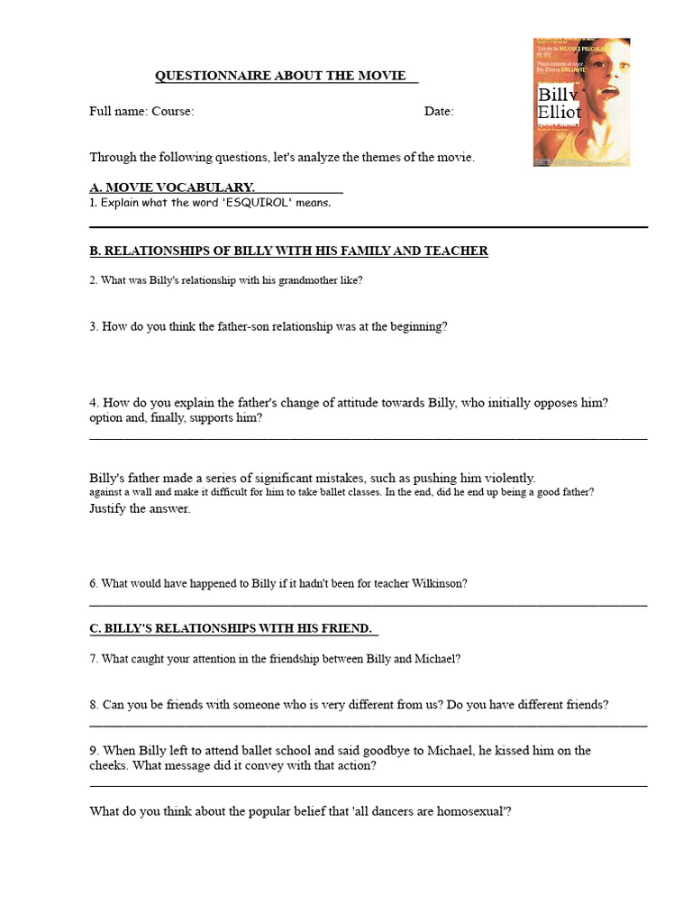 Movie Analysis Questionnaire: Billy's Journey | PDF | Prejudices ...