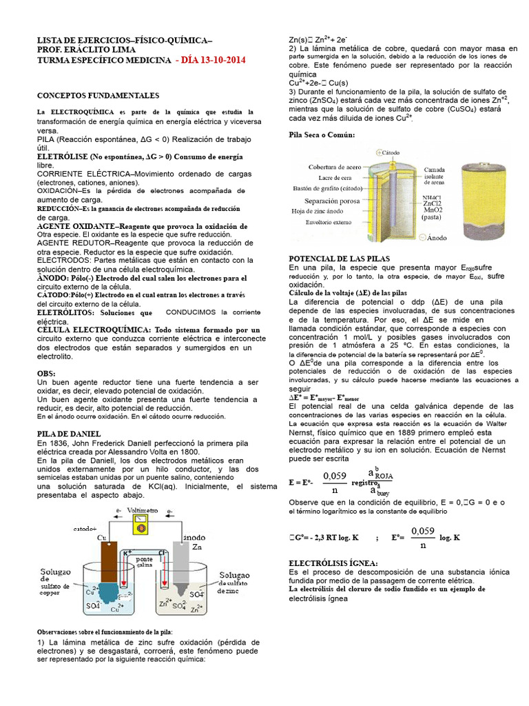 ELECTROQUÍMICA Teoría y Ejercicios PDF | PDF | Redox | Electrodo
