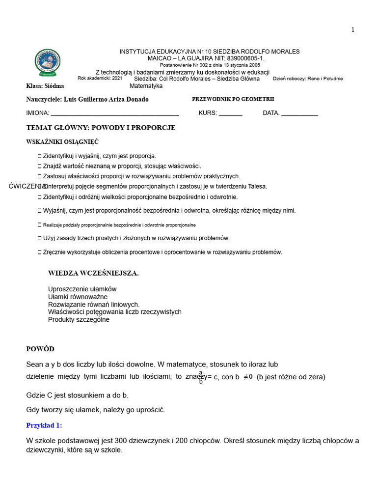 Przyczyny I Proporcje Klasa Sódma | PDF